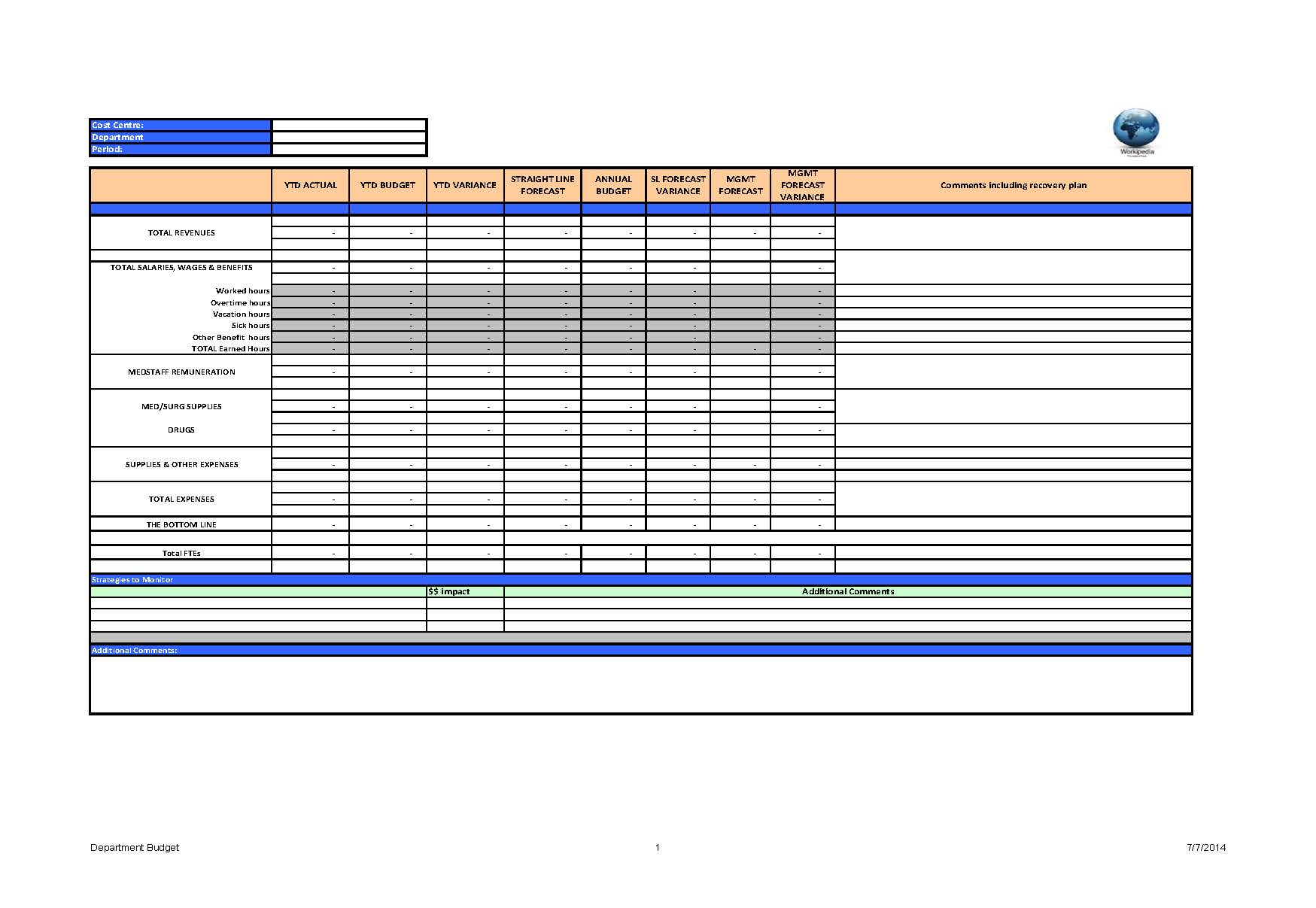 Deptartment Budget Template Deptartment Budget Template