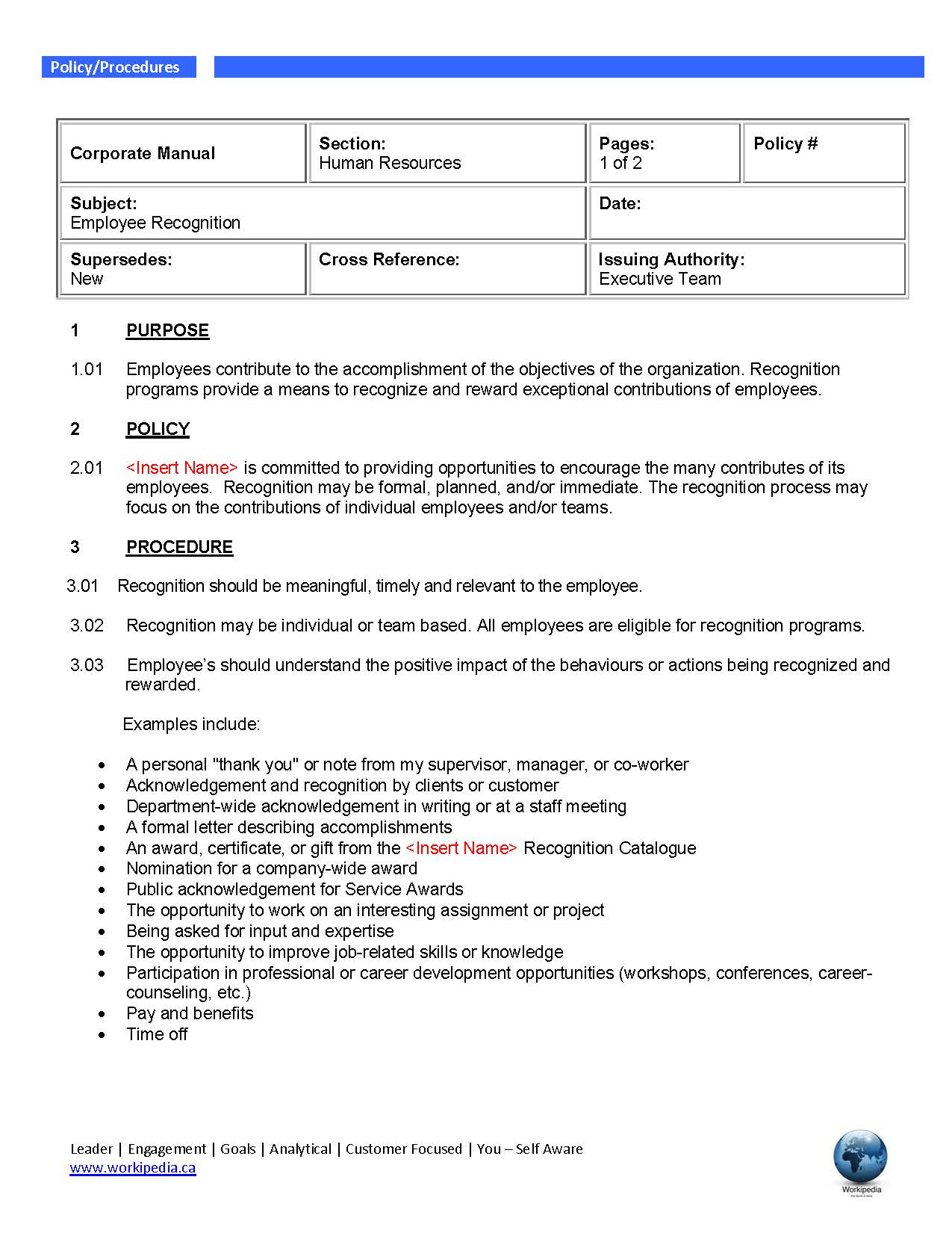 Employee Recognition Policy Page 1