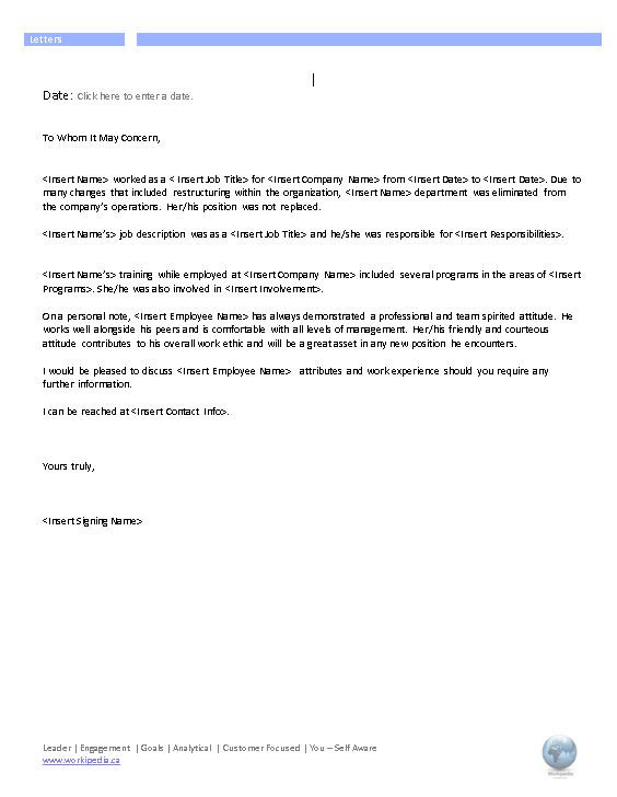 Employee Reference Letter Employee Reference Letter
