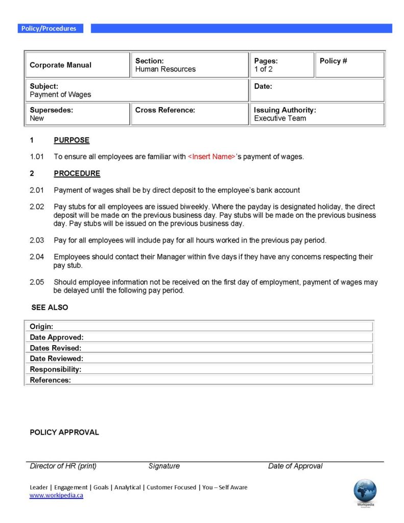 Payment of Wages Policy